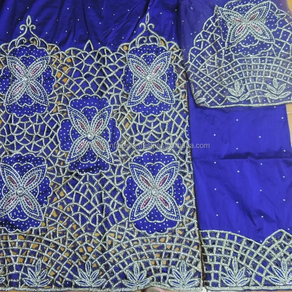 Royal Blue High Quality Heavy Beaded George Fabric African Nigeria ...