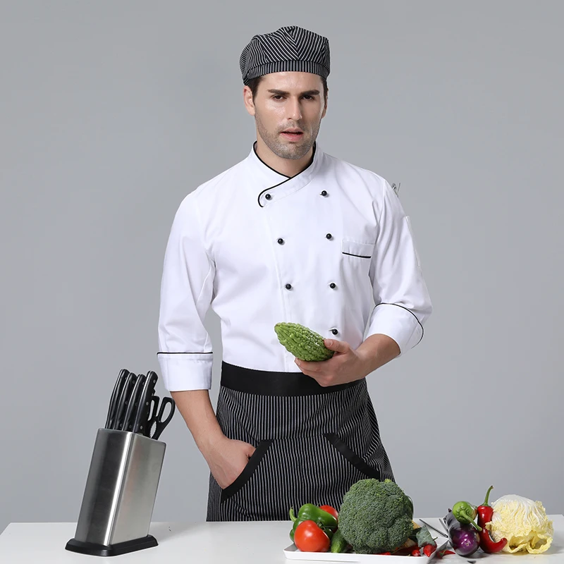 Costume Bar Kitchen Women Chef Uniform Jacket Cook Uniform Restaurant ...