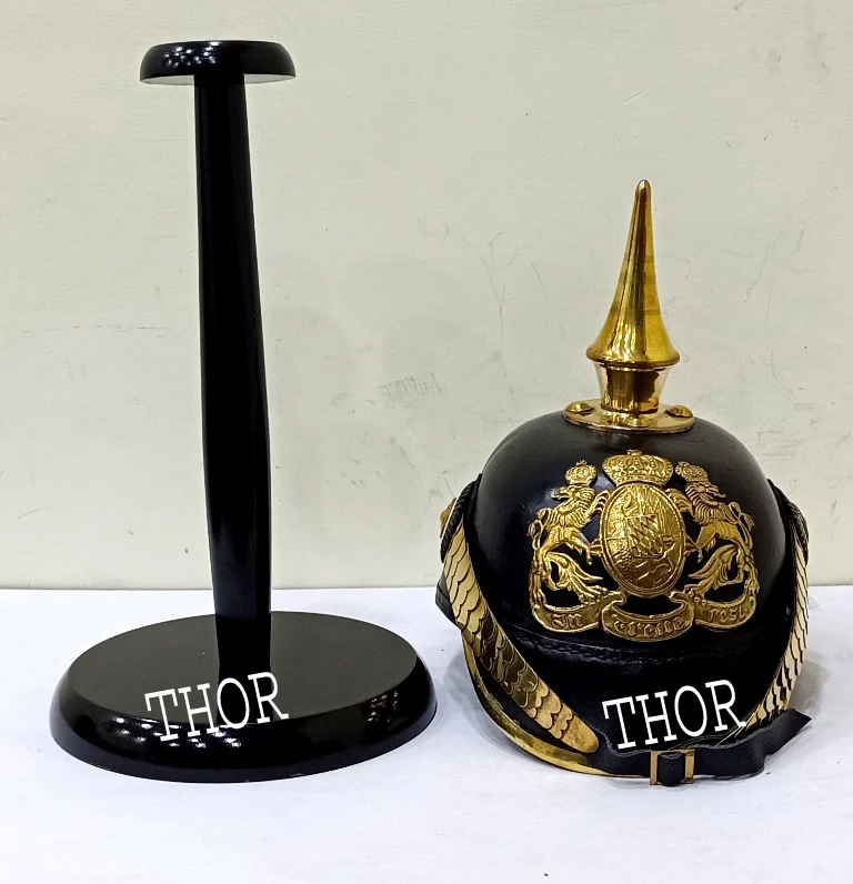 Imperial Pickelhaube Helmet WW1 WW2 German Prussian Black Leather