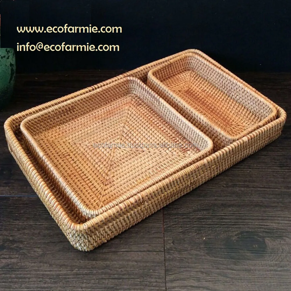 Round Wicker Rattan Tray Home Decor Bathroom Vanity Container Towels ...