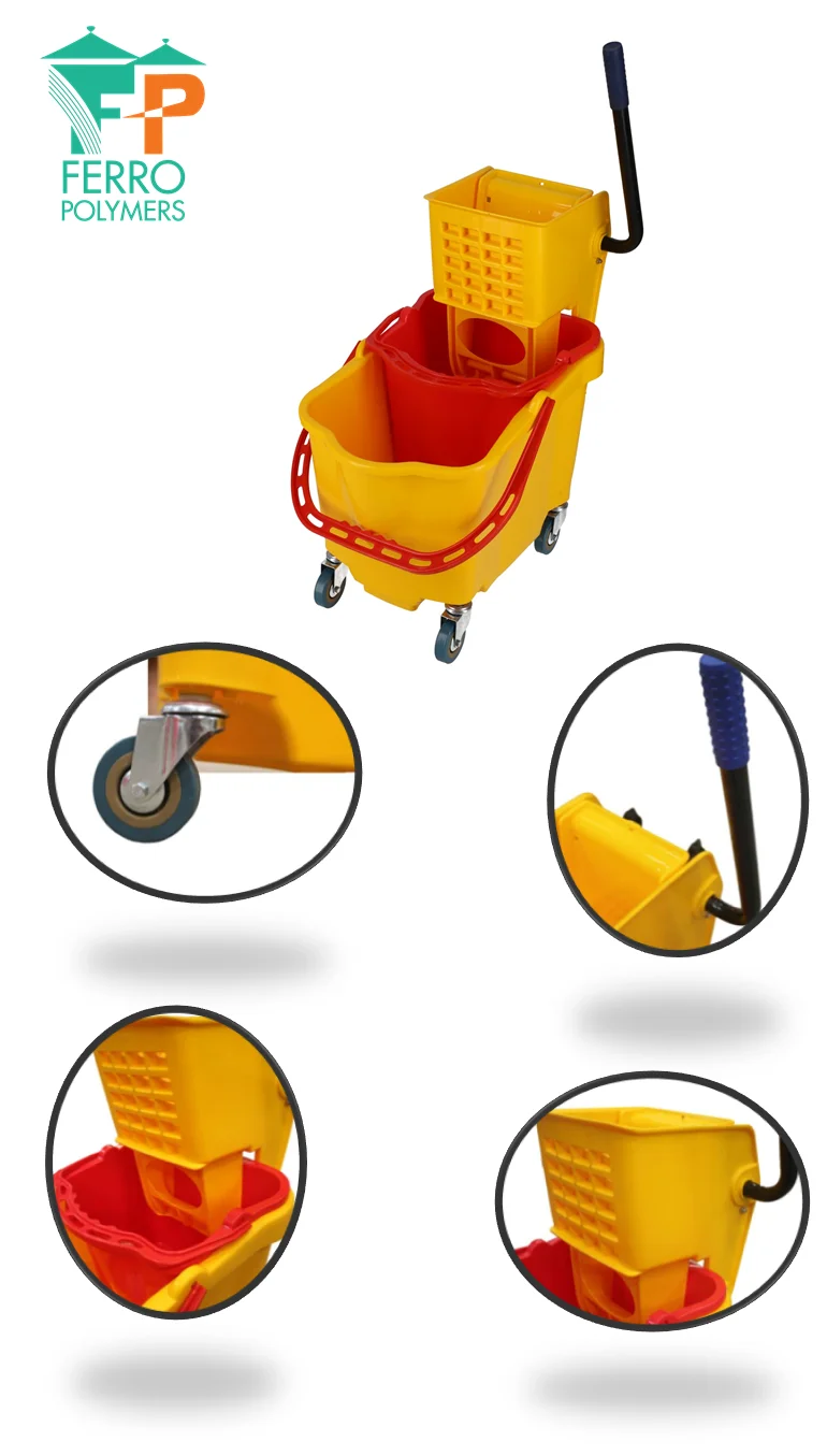 Commercial Hospital Plastic Cleaning Double Wringer Mop Bucket With ...