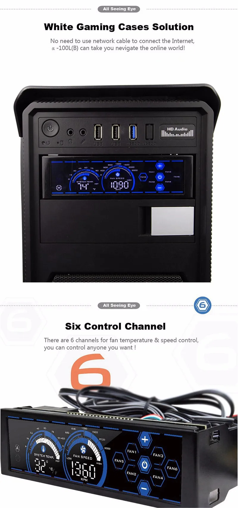 ALSEYE Computer Fan Controller, PWM 120mm Fan Kit for PC Cooling,3/4pin ...