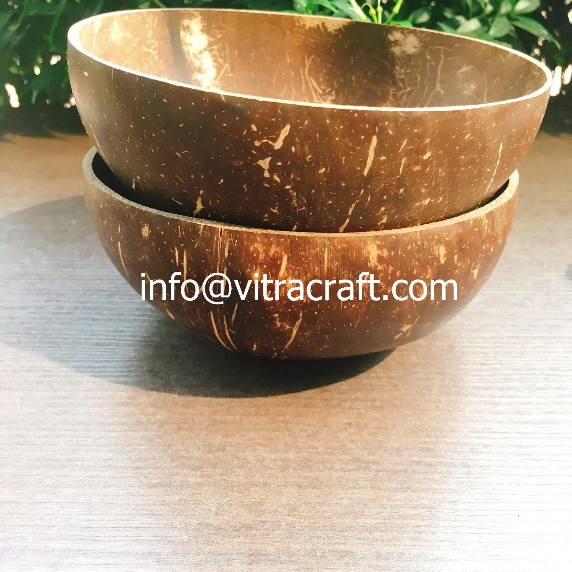 Natural Polished Coconut Shell Salad Bowl with Mother of Pearl Inlay