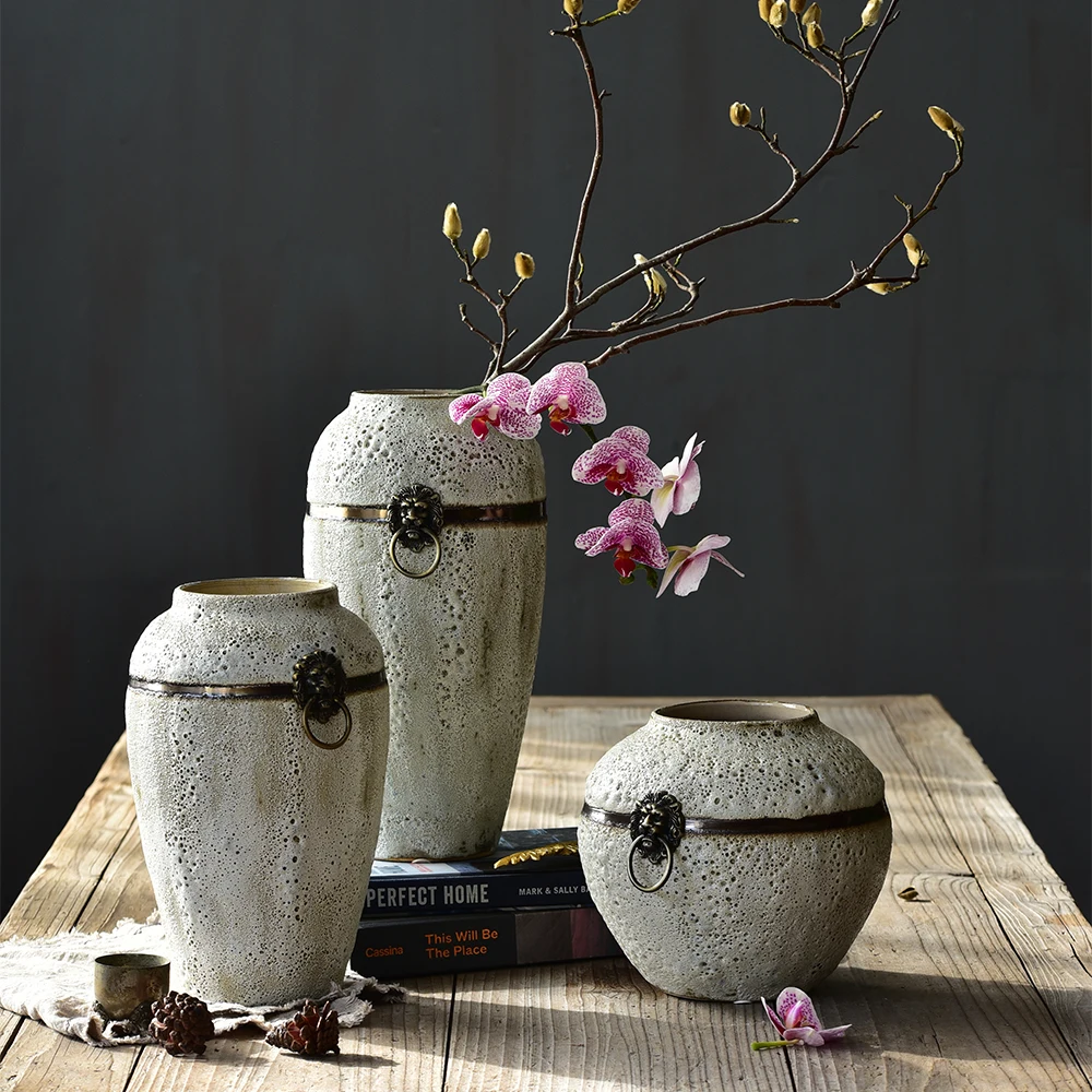 Bixuan Vases - Elegant White Retro Distressed Ceramic Jars