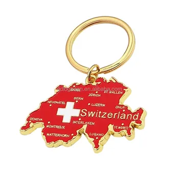 Amazing Red Gold Color Tourist Swiss Keychains Oem Switzerland Map ...