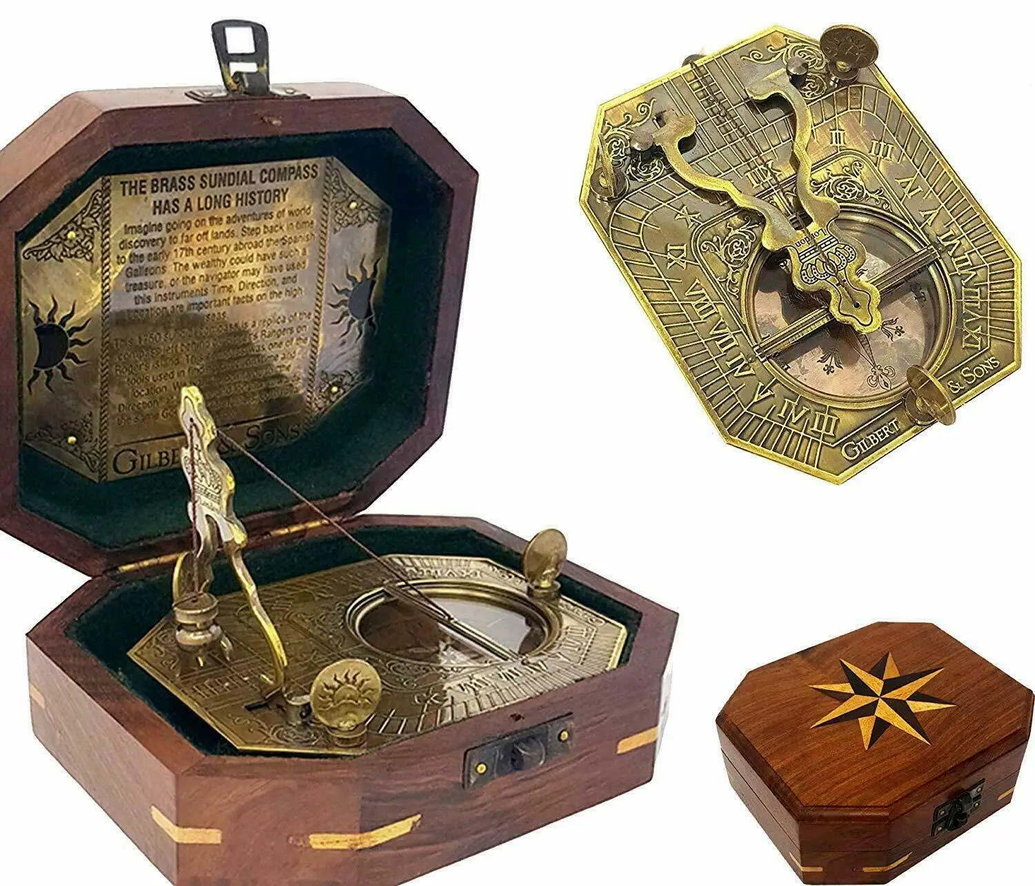 Sundial PENDULUM Compass 5 Inch Brass With Wooden Box Home Decor Gift ...