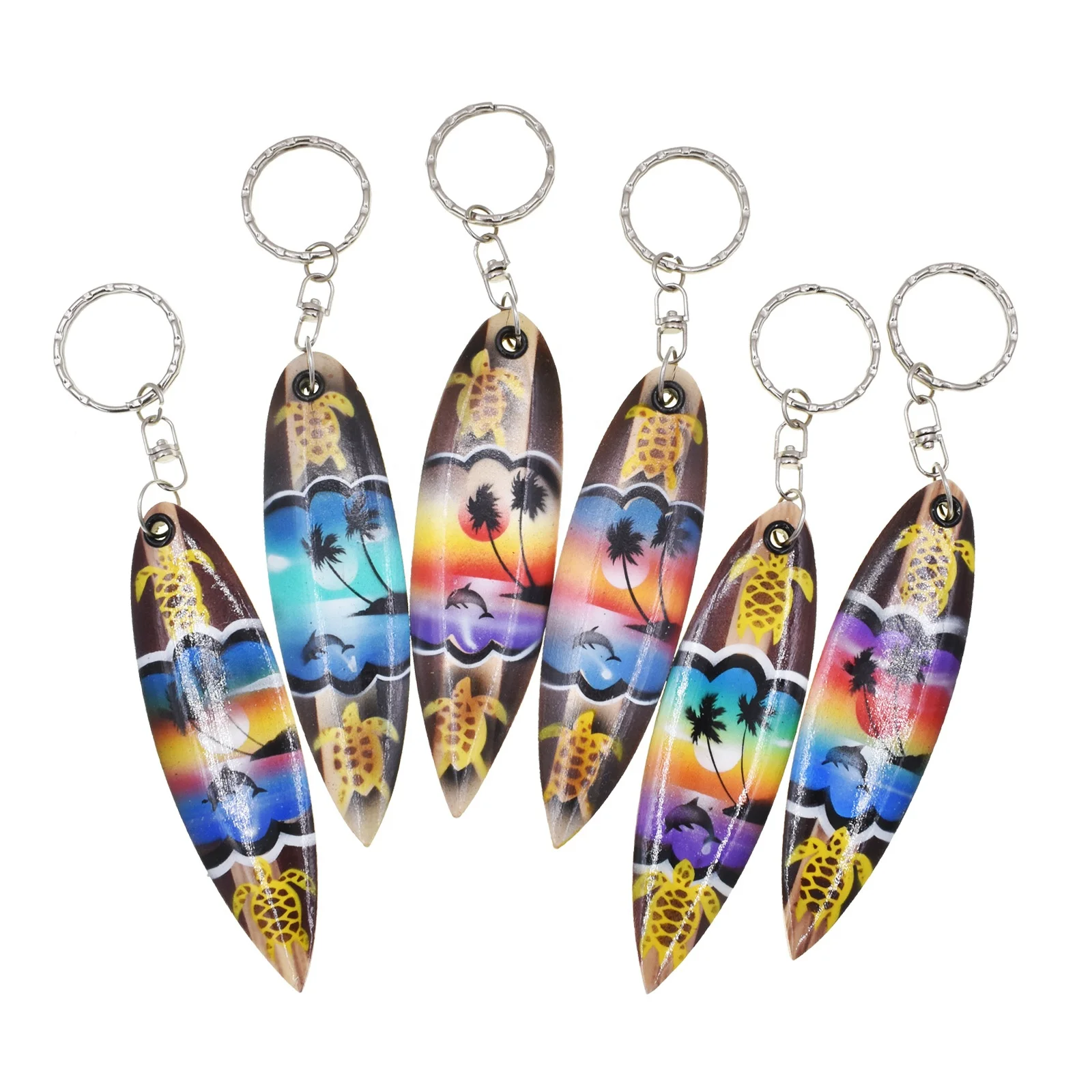 Hot Sale Wooden Sunset Beach Surfboard Keyring 10 Cm Handmade Airbrush ...