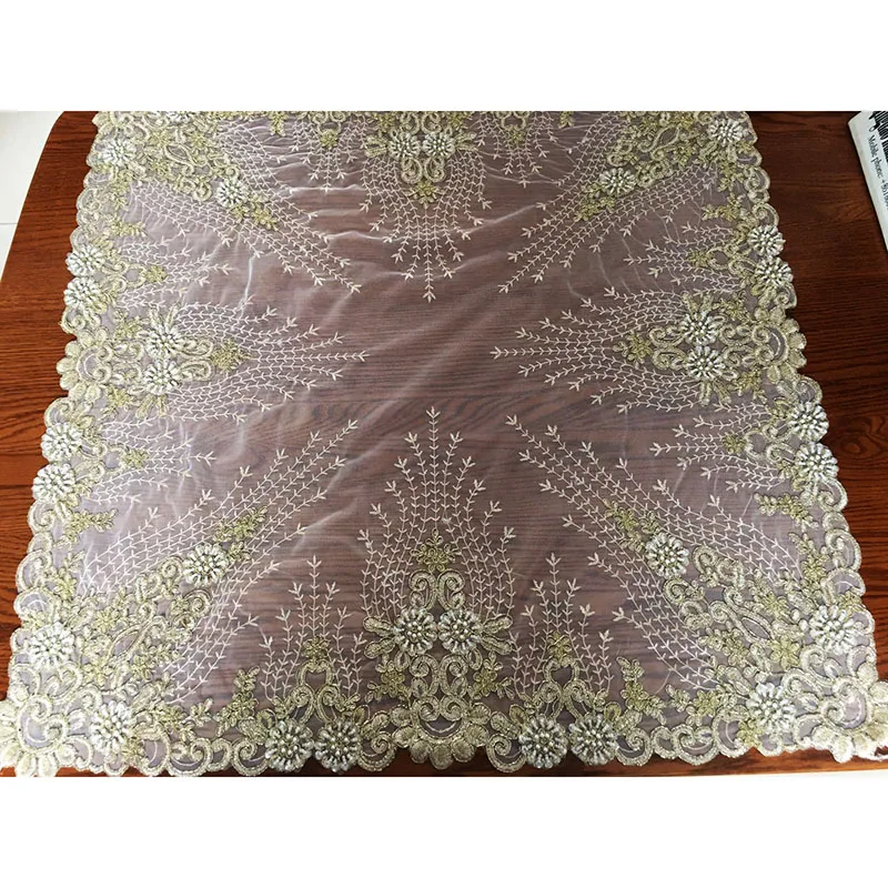 Elegant Polyester Bead Embroidered Organza Table Overlays