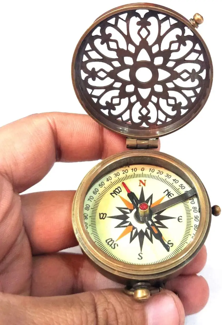 Vintage Brass Solid Brass Antique Compass Travelling Beautiful Laser ...