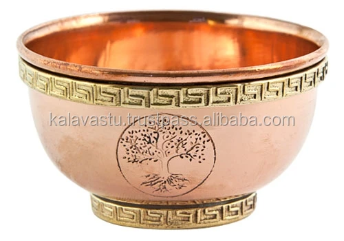 Brass Mounted Tibetan Copper Offering Bowl Buddhist With Engrave Hamsa ...