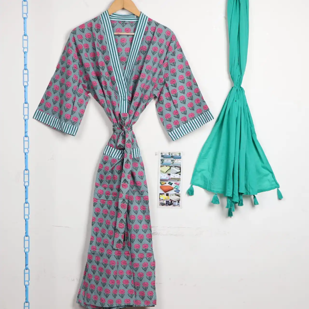 Handblock Printed Cotton Multi-color Bathrobe Lightweight - Buy Indian ...
