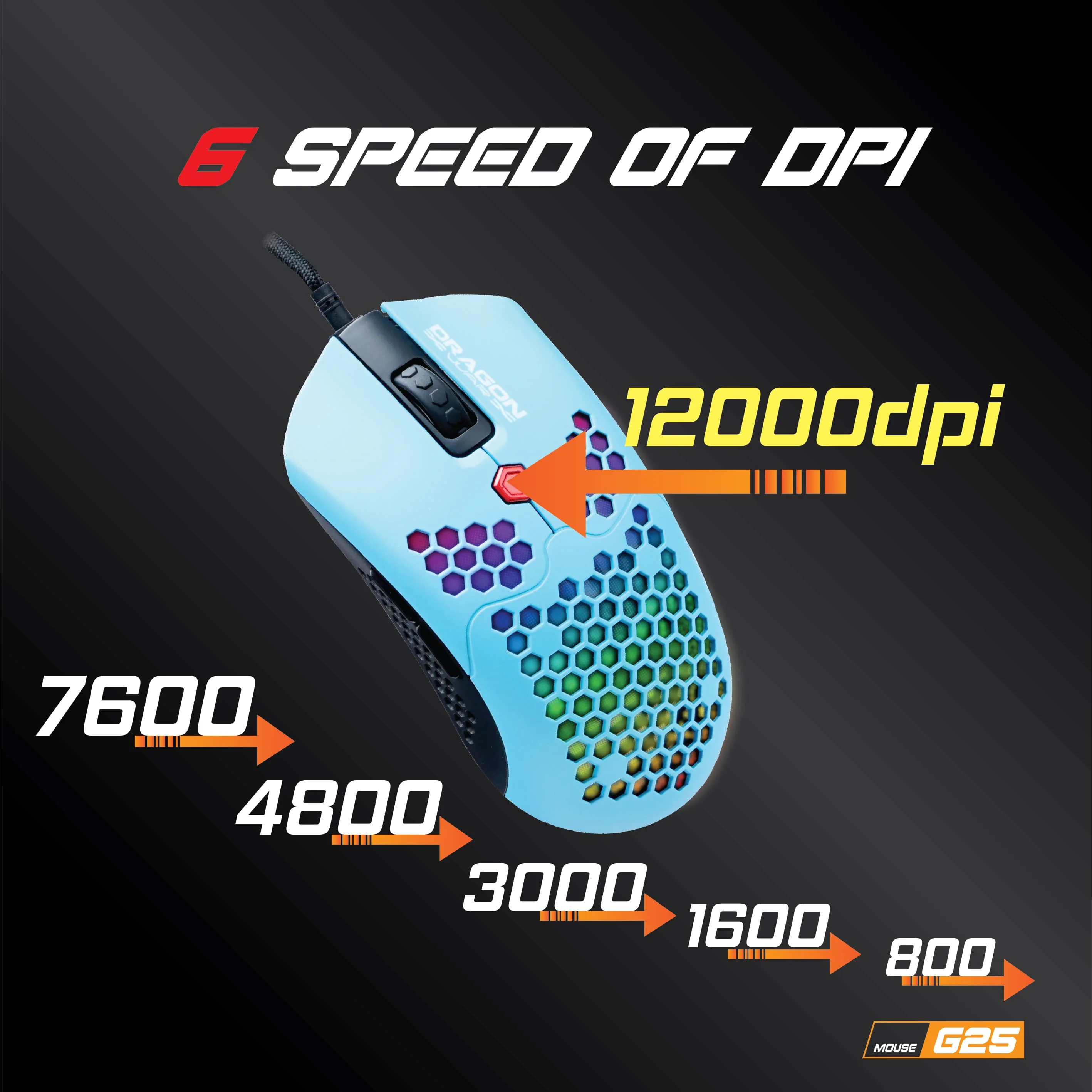 Dragon War G25 65G Gaming Mouse Blue Version with Lightweight Honeycomb ...