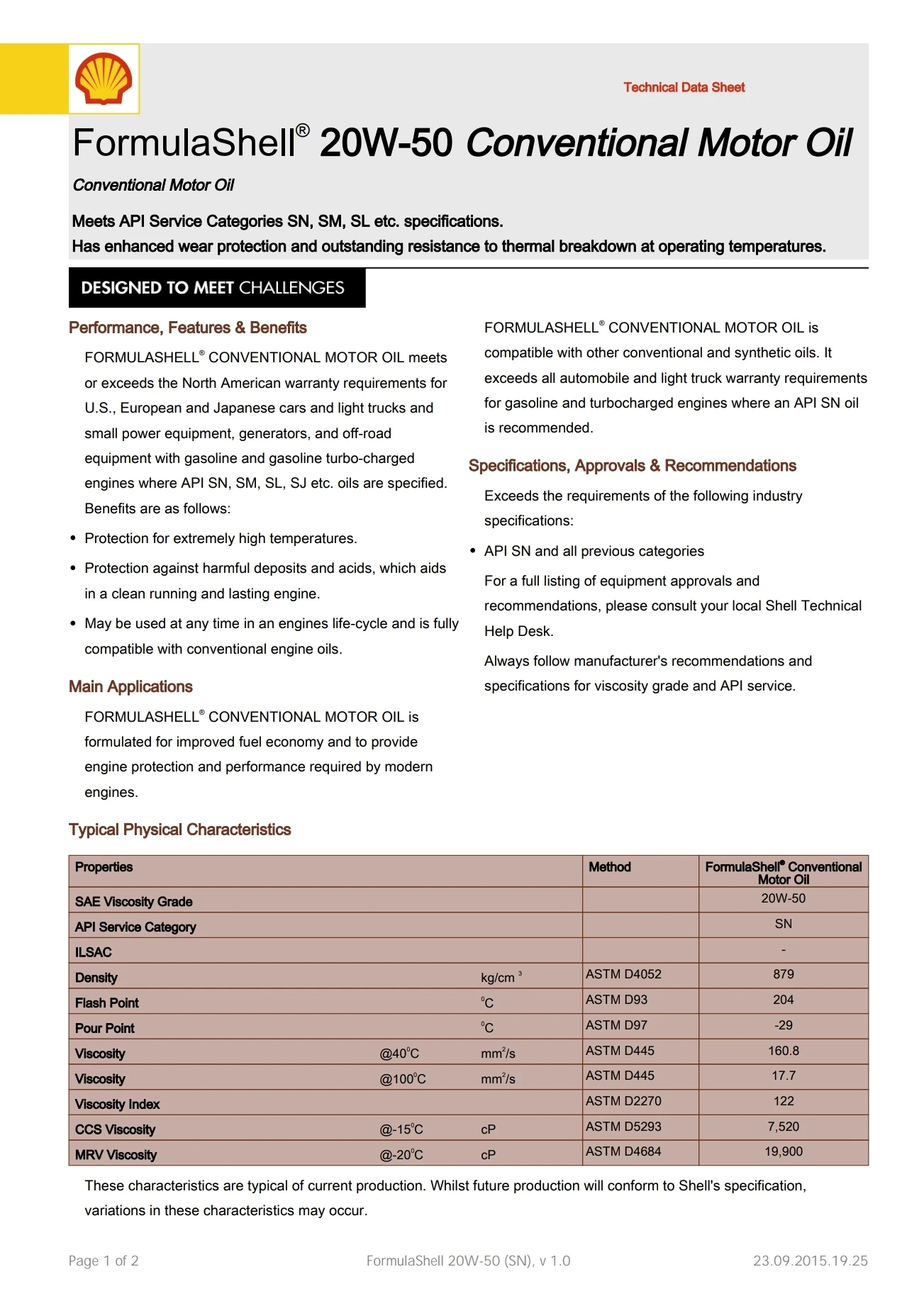 Shell 20W-50 Motor Oil - Durable Lubrication for Engines