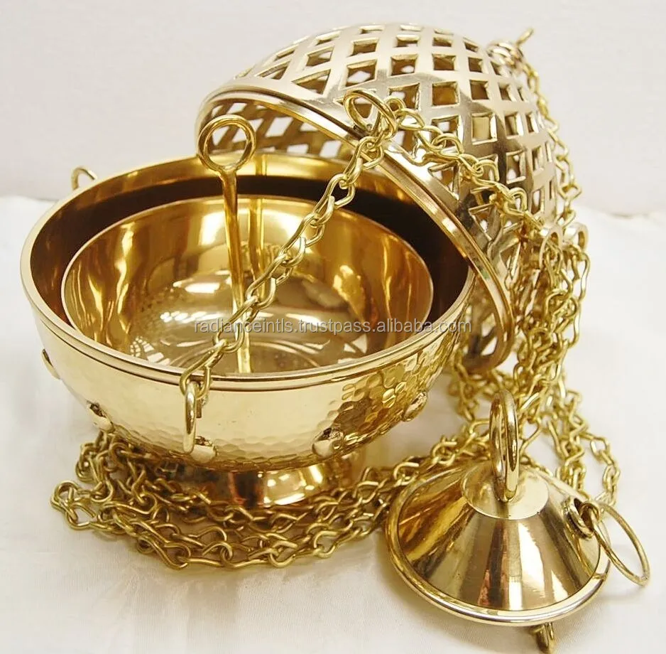 Brass Cathedral Censer Thurible - Triple Chain Incense Burner for ...