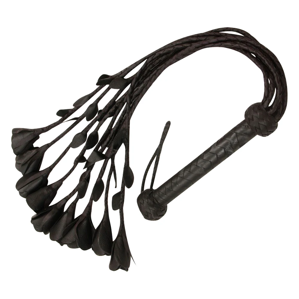 Genuine Heavy Duty Leather Flogger in Black with Rose and Petals for ...