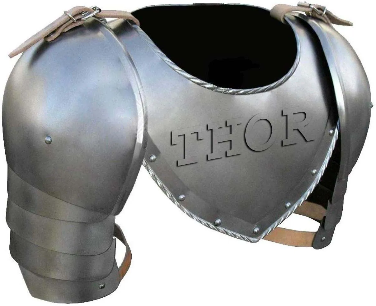 Medieval Armor Gorget and Pauldron - Silver Polish Warrior
