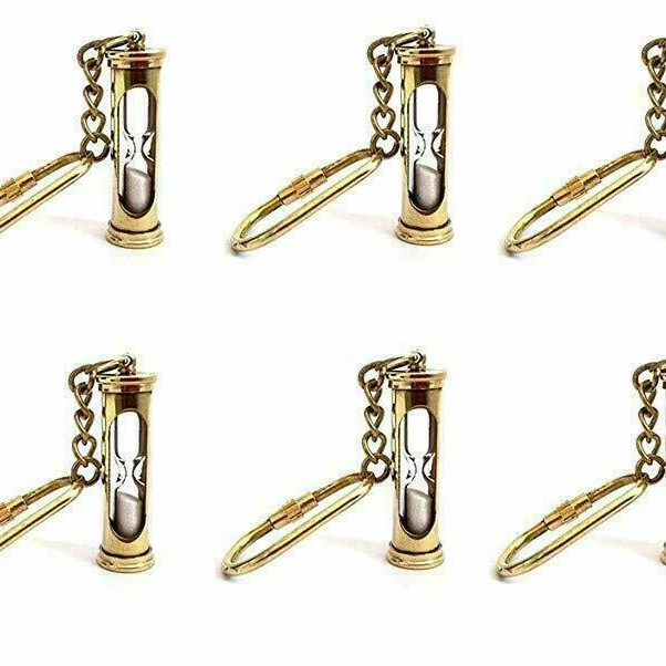 Antique Nautical Brass Sand Timer Hourglass Keychain Vintage Handmade Solid Brass Polish
