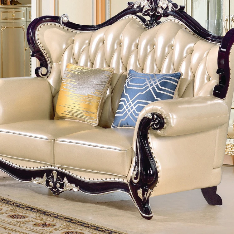 Luxury America Country Vintage Carved Leather Sofa Set