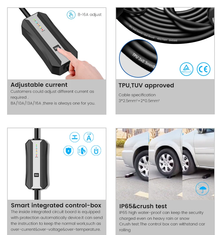Teison 8A-16A Mobile EV Charging Station - Portable AC Car Charger